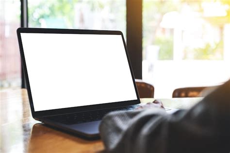 Premium Photo Mockup Image Of A Woman Touching On Laptop Computer