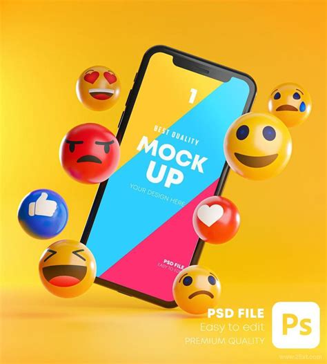 包含3d立体表情包的智能手机psd样机素材 25学堂