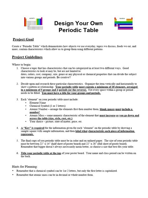 Design Your Own Periodic Table Project Download Free Pdf Chemical