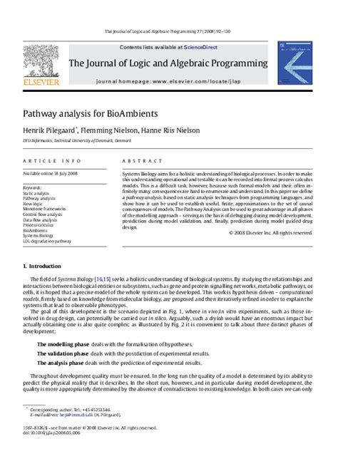 Pdf The Journal Of Logic And Algebraic Programming Pathway Analysis