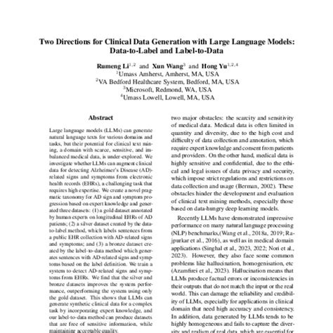 Two Directions For Clinical Data Generation With Large Language Models