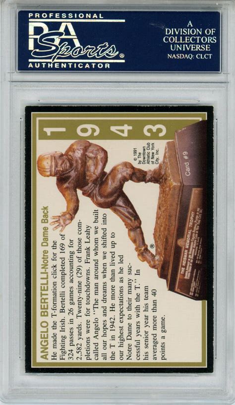 Angelo Bertelli Autographed 1991 Downtown Athletic Club 9 Card Psa Sl Super Sports Center