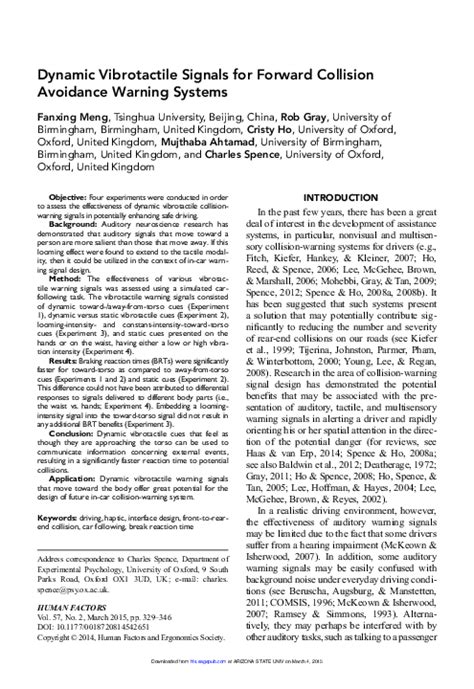 Pdf Dynamic Vibrotactile Signals For Forward Collision Avoidance Warning Systems