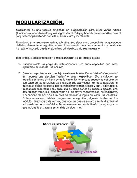 unidad 3 parte 1 modularizaciÓn modularizar es una técnica empleada