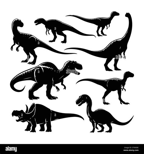Set Of Dinosaur Silhouettes Isolated On A White Background Vector