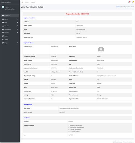 Cricket Academy Management System Cricket Academy Management Project Php