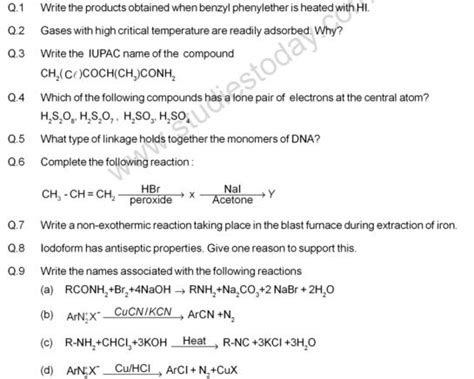 Cbse Class 12 Chemistry Sample Paper 2012 Solved Set A