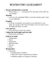 Comprehensive Respiratory Assessment Checklist And Techniques Course Hero