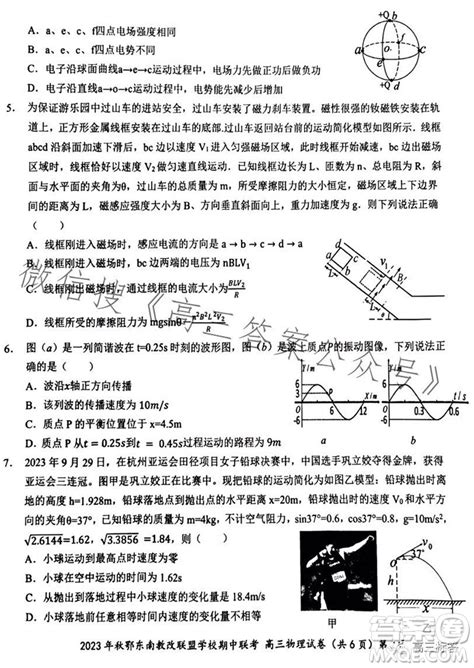 2023年秋鄂东南省级示范高中教育教学改革联盟学校期中联考高三物理试题答案 答案圈