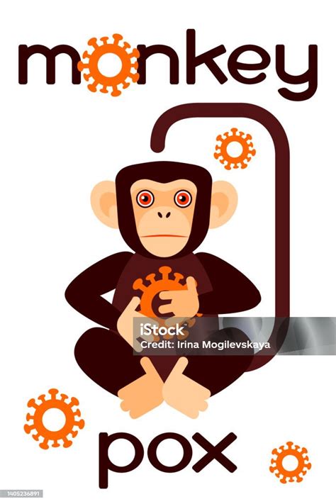 원숭이 폭스 바이러스 수직 포스터 위협적인 평면 스타일의 침팬지가 발에 바이러스 기호가있는 곳에 앉아 있습니다 새로운 위험한 질병 2022 흰색 배경에 격리된 벡터 일러스트