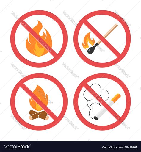 No Open Fire Or Smoking Icons In Flat Style Vector Image