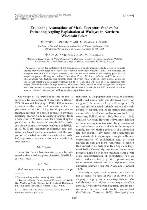 Pdf Evaluating Assumptions Of Markrecapture Studies For Estimating