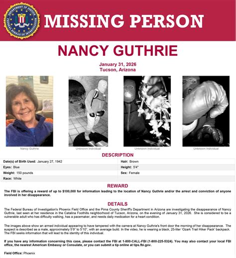 Fbi Releases First Description Of Suspect In Nancy Guthrie Case