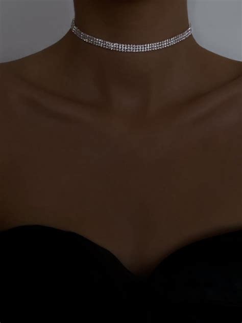 Rhinestone Decor Choker Chokers Silver Prom Jewelry Choker Outfit