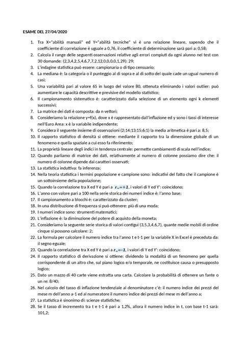 Esame Statistica Pegaso Docsity