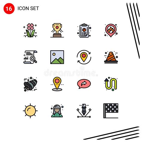 Flat Color Filled Line Pack Of 16 Universal Symbols Of File Chart Annual Report Map Fire