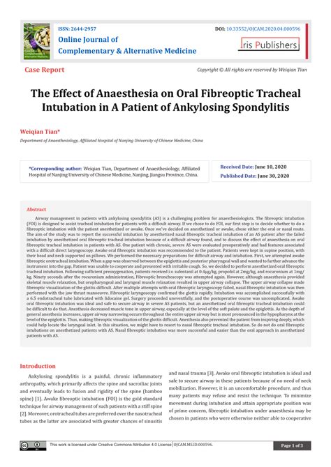Pdf The Effect Of Anaesthesia On Oral Fibreoptic Tracheal Intubation In A Patient Of