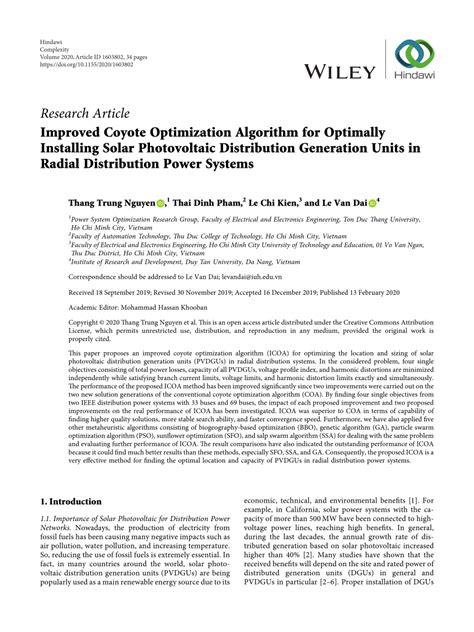 Pdf Improved Coyote Optimization Algorithm For Optimally Installing