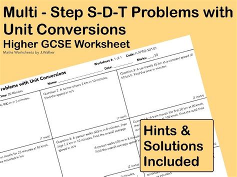 Gcse Maths Worksheet Multi Step S D T Problems With Unit Conversions Higher Tier Teaching
