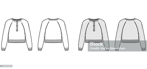 스웨터 헨리 넥 크롭 테크니컬 패션 일러스트와 롱 라글란 슬리브 허리 길이 리브 니트 트리밍 스웨터 0명에 대한 스톡 벡터 아트 및 기타 이미지 Istock