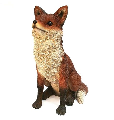 Michael Carr Designs의 Fox S 레드화이트 조각상 정원 파티오 및 잔디용 야외 여우 티몬