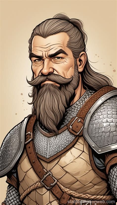 Comics Style Waist Portrait Of Dnd Dwarf Fighter Wearing Chainmail