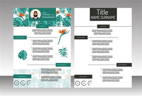 이력서 서식 파일 자연 테마 꽃 잎 장식 Ai Eps Uidownload