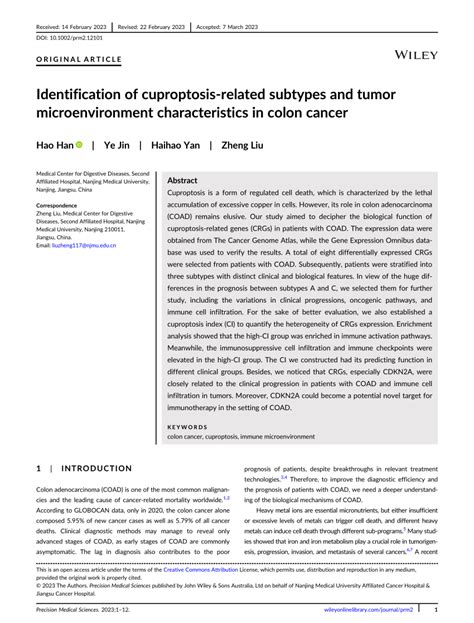 Pdf Identification Of Cuproptosis‐related Subtypes And Tumor