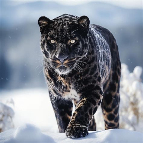 Premium Ai Image Black Leopard In Snow