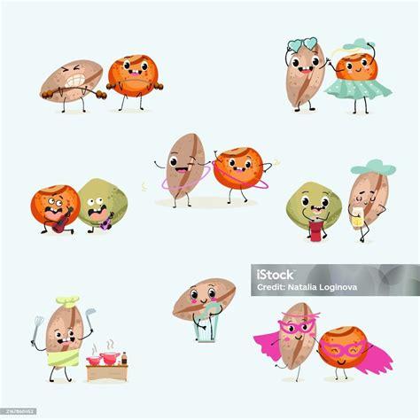 Lentil Funny Characters Vector Hand Drawn Illustrations Set Collection