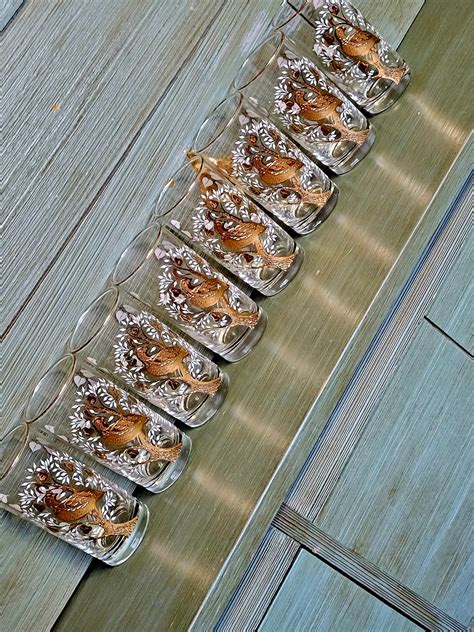 Mid Century Bar Glasses Gold Partridge Libbey Set Of 8 Etsy