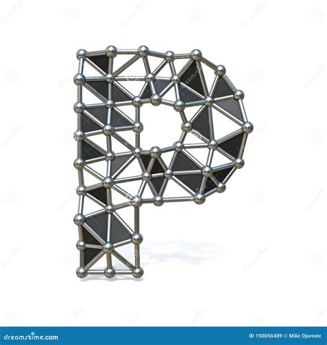 Wire Low Poly Black Metal Font Letter P 3D Stock Illustration