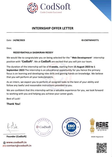 Sasi Kiran Reddy Reddybathula On Linkedin Codsoft Webdevelopment Intern