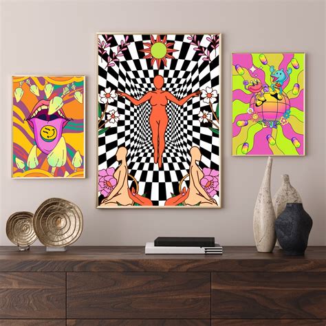 Psychedelic Wall Art Set Psychedelic Poster Maximalist Wall Art