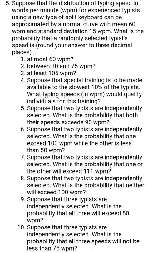 Solved 5 Suppose That The Distribution Of Typing Speed In