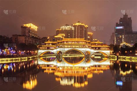 夜晚 成都 起居室 桥 瓷器 水平画幅 建筑 无人 蓝色 亭台楼阁