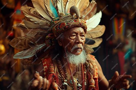 Premium Photo A Man With A Feather Headdress And Feathers On His Head