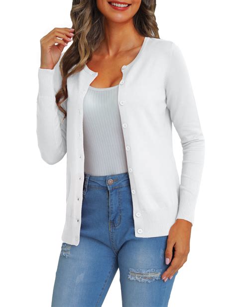 Ajesdani Womens Cardigans Lightweight Soft Knit Crewneck Cardigan