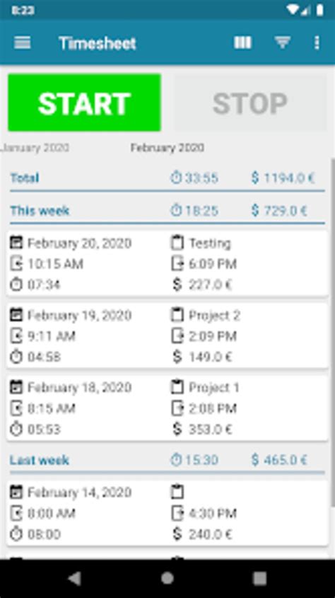 Timesheet Time Tracker สำหรับ Android ดาวน์โหลด