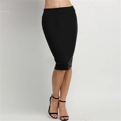Women Skirts Slim Fitted High Waist Knee Length Back Zipper Stretch