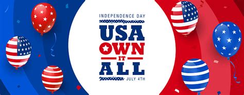 독립기념일인 미국은 7월 4일 풍선 모양의 미국 국기와 별의 요소로 빨간색과 파란색 원형 추상적 배경의 디자인을 모두 소유하고 있습니다 0명에 대한 스톡 벡터 아트 및 기타