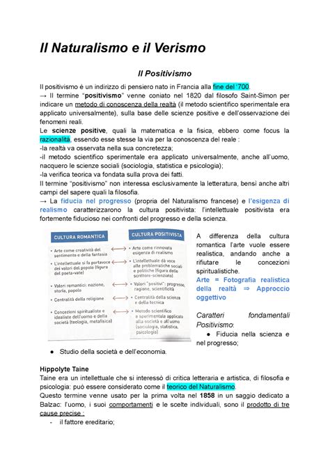 Appunti Su Naturalismo E Verismo Docsity