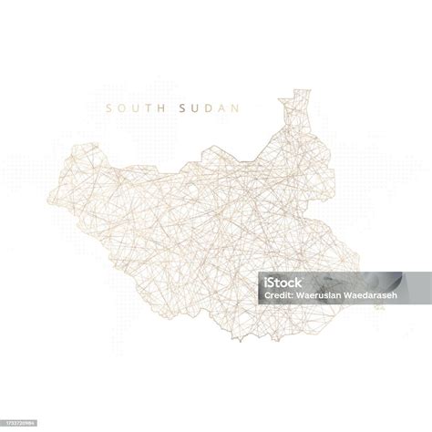 南スーダンの低ポリマップ金色の多角形のワイヤーフレーム白い背景に金色の粒子を持つきらびやかなベクター画像 つながりのベクターアート素材や