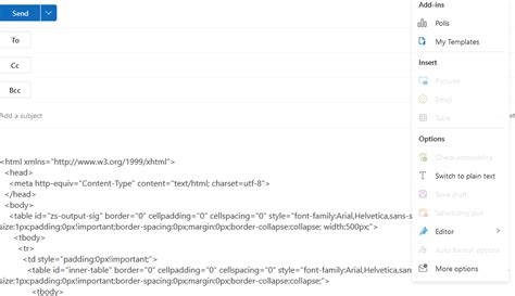outlook web app displaying html as plain text microsoft qanda