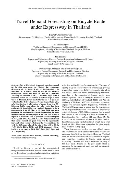 Pdf Travel Demand Forecasting On Bicycle Route Under Expressway In Thailand