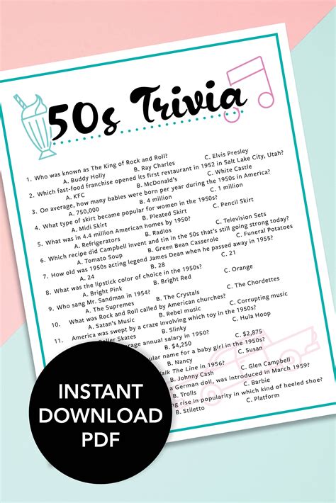 50s And 60s Trivia Questions And Answers Printable Printable Calendars At A Glance