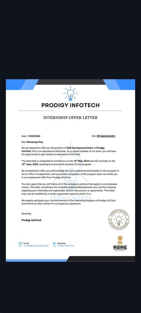 Biswarupa Das On Linkedin Webdevelopment Prodigyinfotech Internship