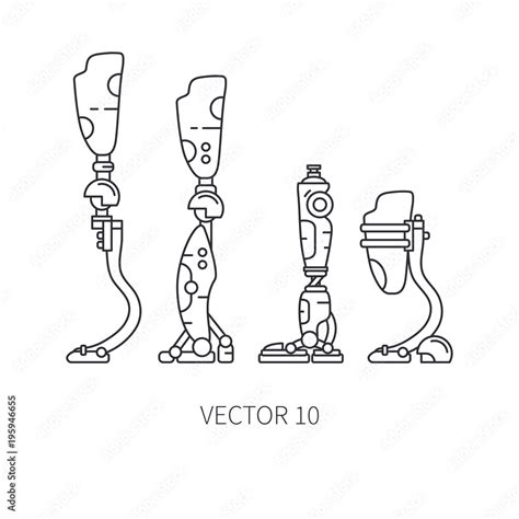 Vecteur Stock Bionic Robot Leg Prosthesis Line Icon Set Bionic