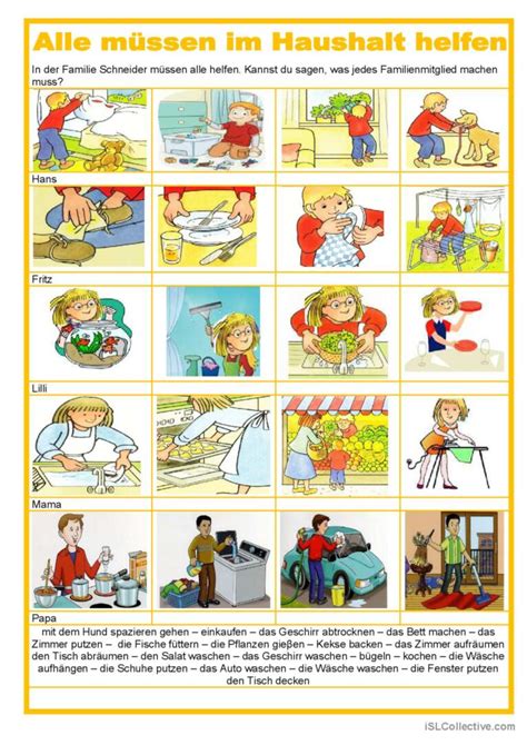 Hausarbeit Alle müssen im Haus hel Deutsch DAF Arbeitsblätter pdf doc