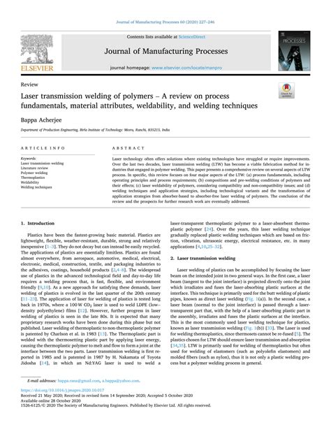 pdf laser transmission welding of polymers a review on process
